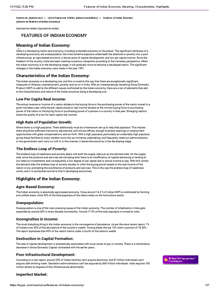 Features of Indian Economy, Meaning, Characteristics, Highlights ...