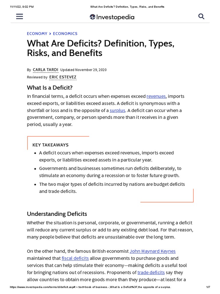 What Are Deficits - Definition, Types, Risks, and Benefits | PDF ...