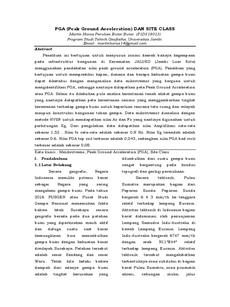 PGA (Peak Ground Acceleration) DAN SITE CLASS | PDF