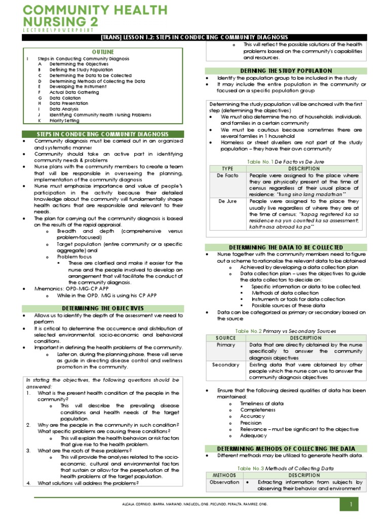 BSN3 CHN Lec 1.2 Steps in Conducting Community Diagnosis | PDF | Data ...