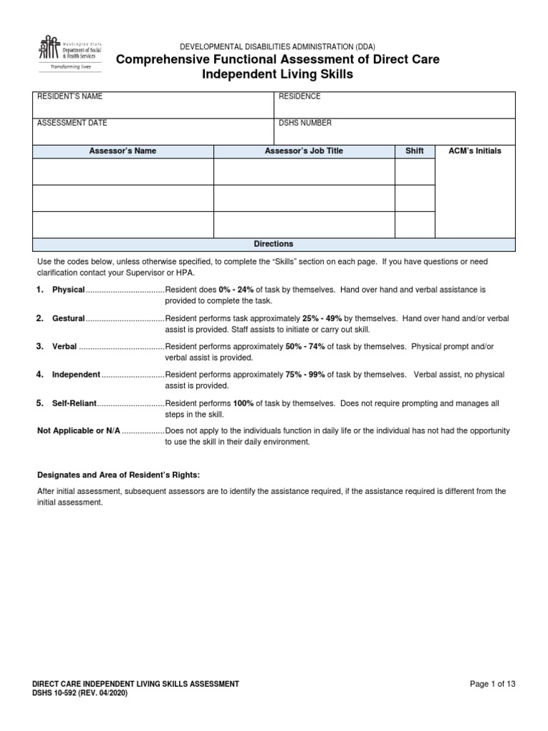 Comprehensive Functional Assessment of Direct Care Independent Living ...
