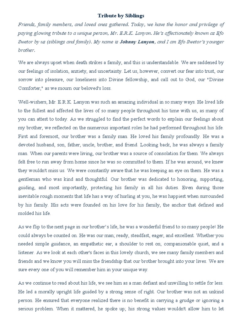 Tribute by Siblings | PDF