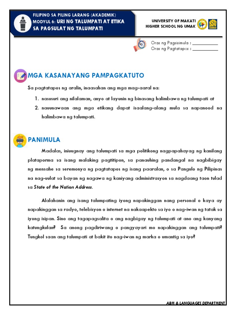 Module 6 - Mga Uri NG Talumpati | PDF