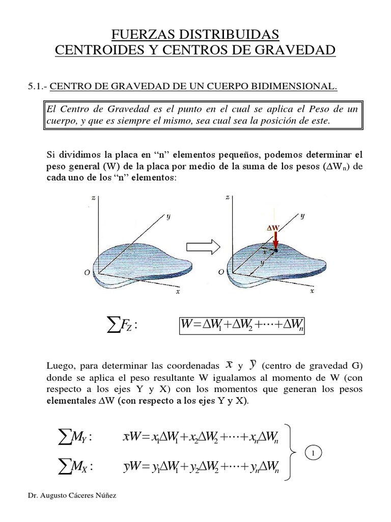 Fuerzas Distribuidas Centroides Y Centros de Gravedad: F W W W W | PDF | Centro de masa ...