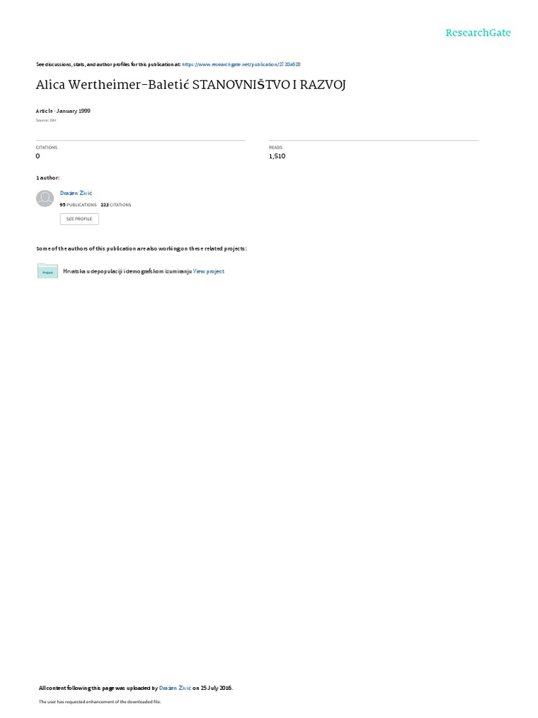 Alica Wertheimer-Baletic STANOVNISTVO I RAZVOJ | PDF