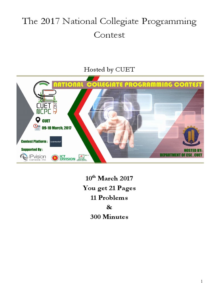 Problemset of CUET NCPC 2017 | PDF | String (Computer Science) | Numbers