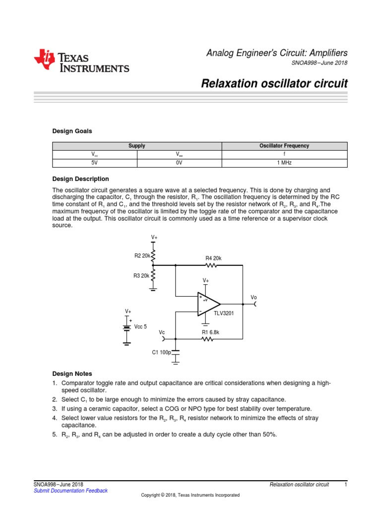 Relaxation Oscillator Circuit: Analog Engineer's Circuit: Amplifiers ...