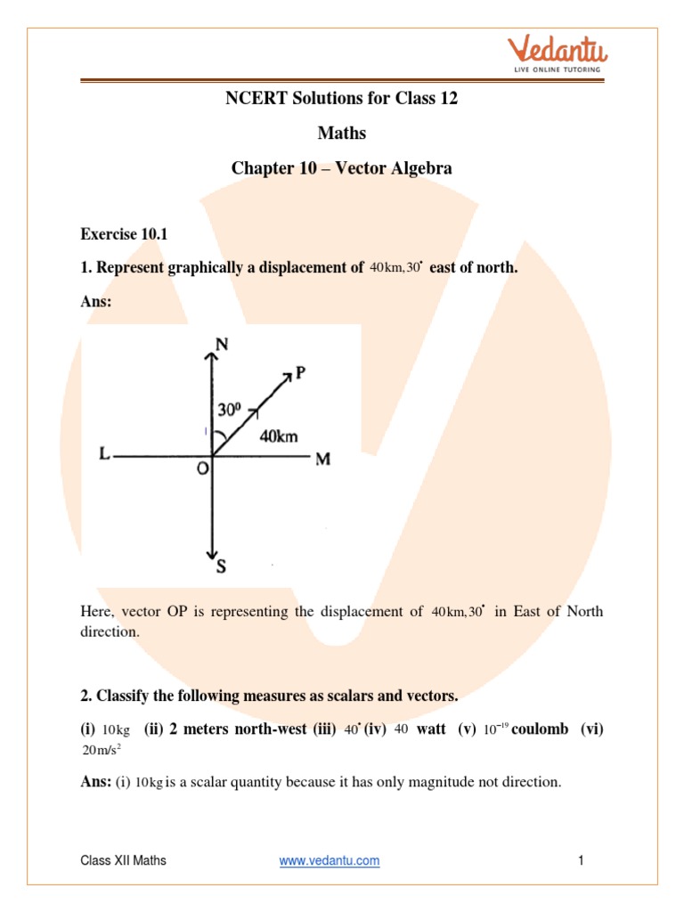 Class 12 - Maths - Vector Algebra | Download Free PDF | Euclidean Vector | Linear Algebra