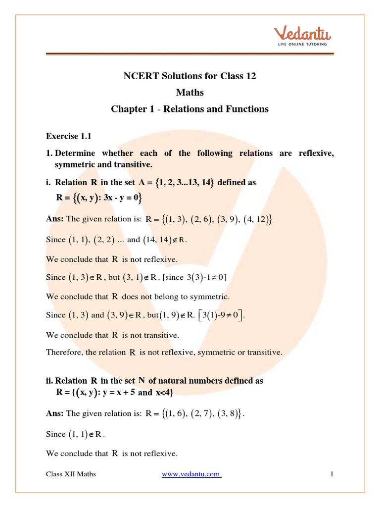 Class 12 - Maths - Relations and Functions | PDF | Function ...