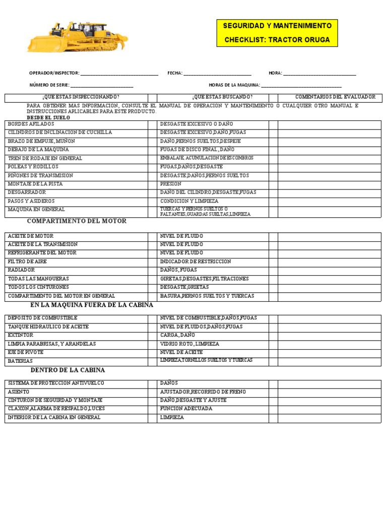 Checklist Tractor Oruga | PDF | Tractor | Transporte