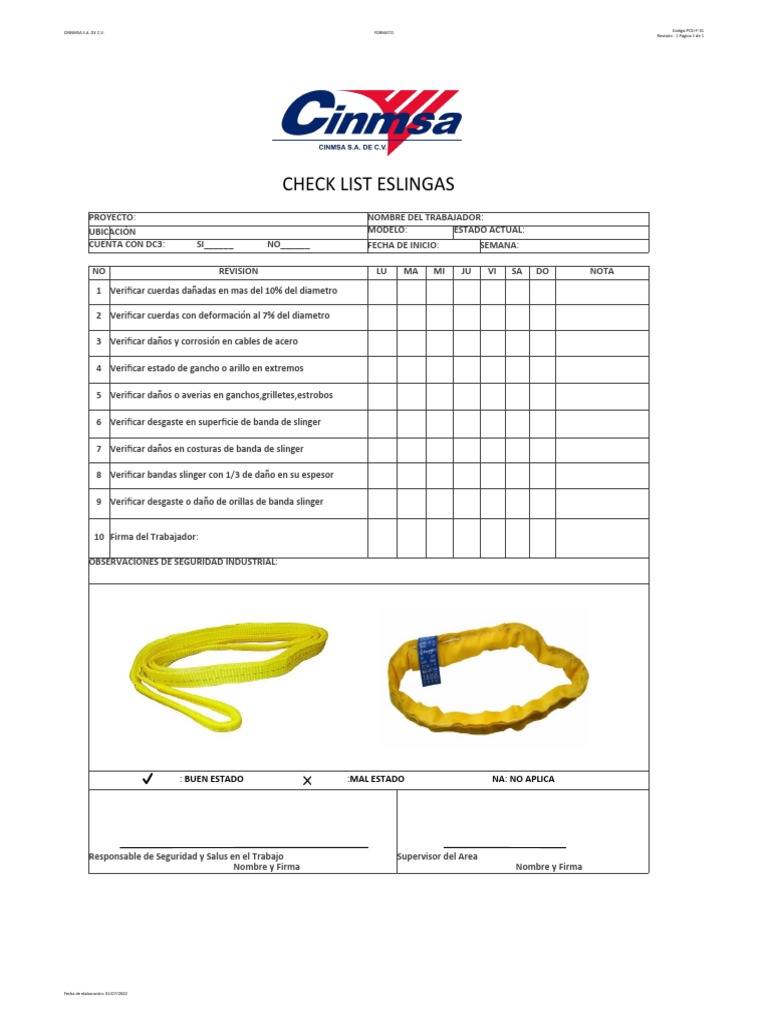 PCSI-F-31 Check List Eslingas | PDF