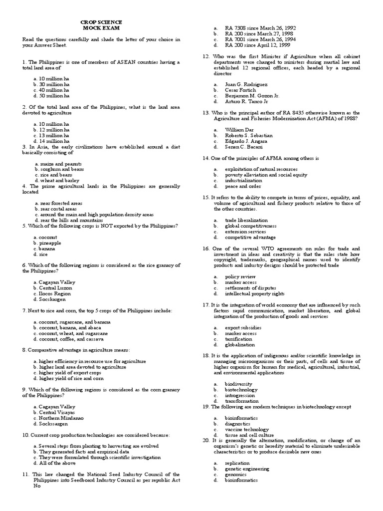 Crop Science Questions Set A | PDF | Plant Breeding | Genetic Engineering