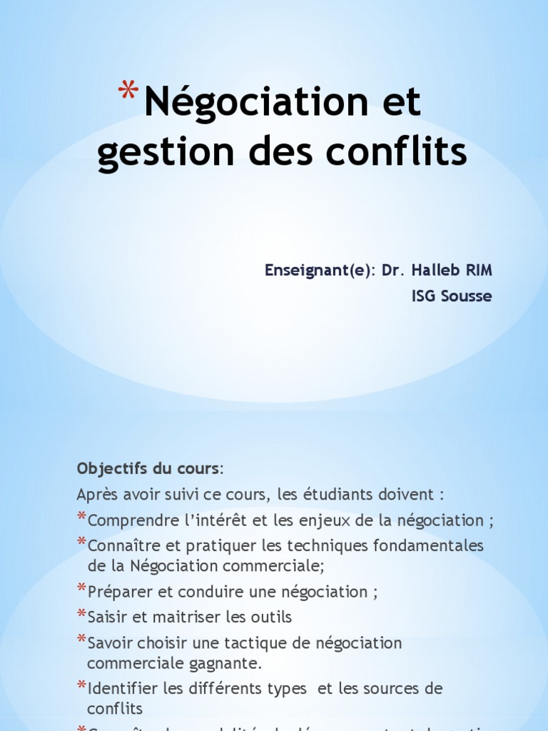 Cours Négociation Et Gestion Des Conflits | PDF | Négociation | Sodles