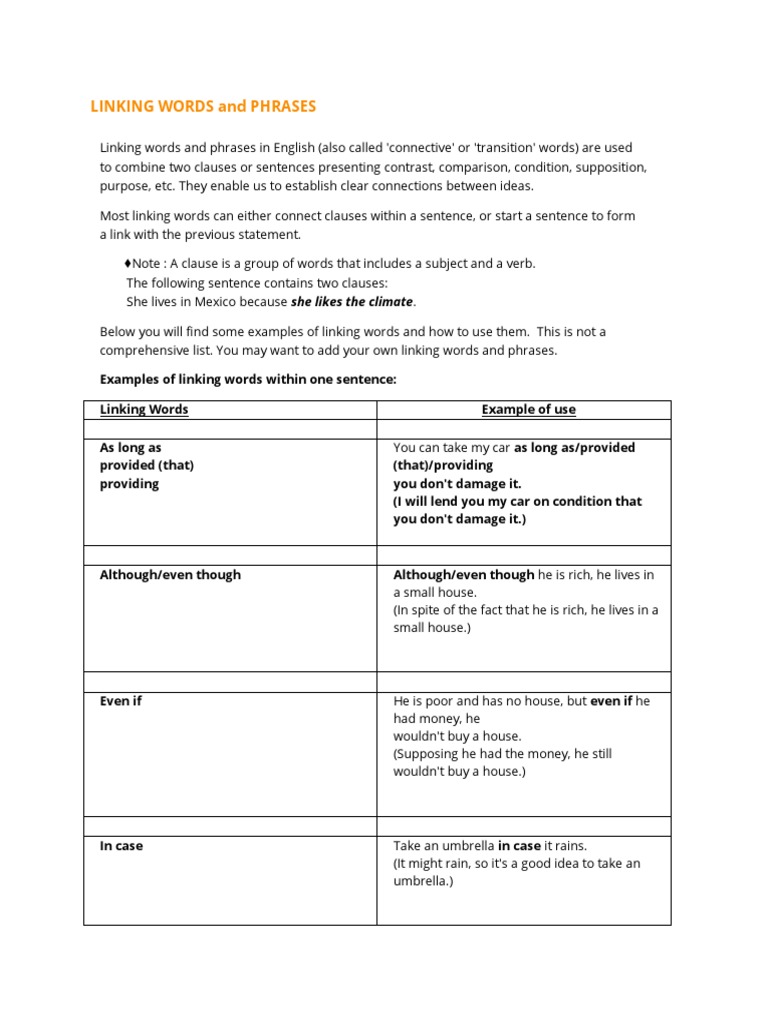 Linking Words and Phrases in English | PDF | Sentence (Linguistics ...