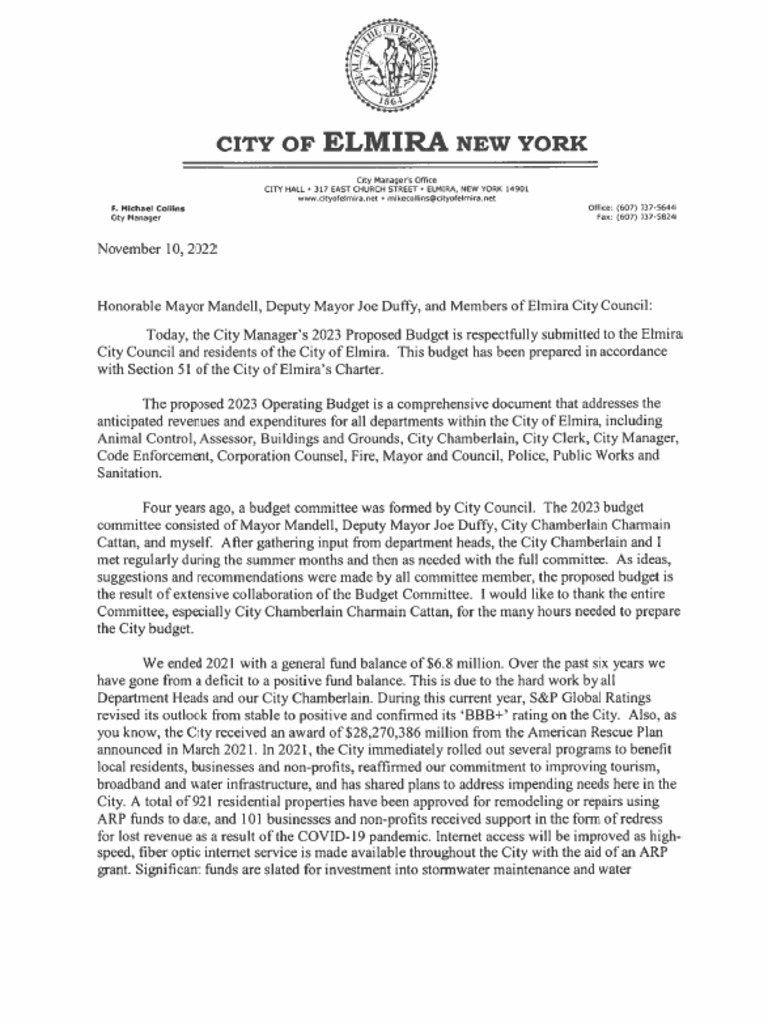 City of Elmira 2023 Proposed Budget | PDF