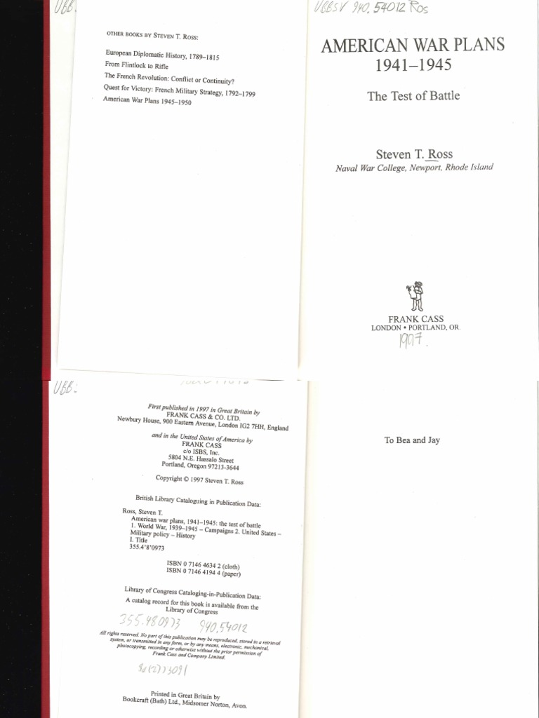 Steven T. Ross. - American War Plans, 1941-1945. The Test of Battle-F ...