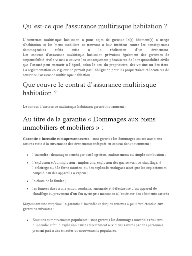 Définition de l'assurance multirisque habitation | PDF | Assurance
