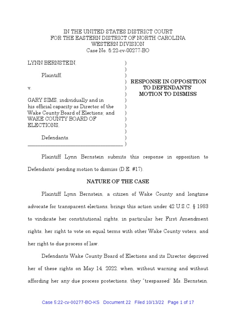 Bernstein v. Sims, Response To Motion To Dismiss | PDF | Bell Atlantic ...