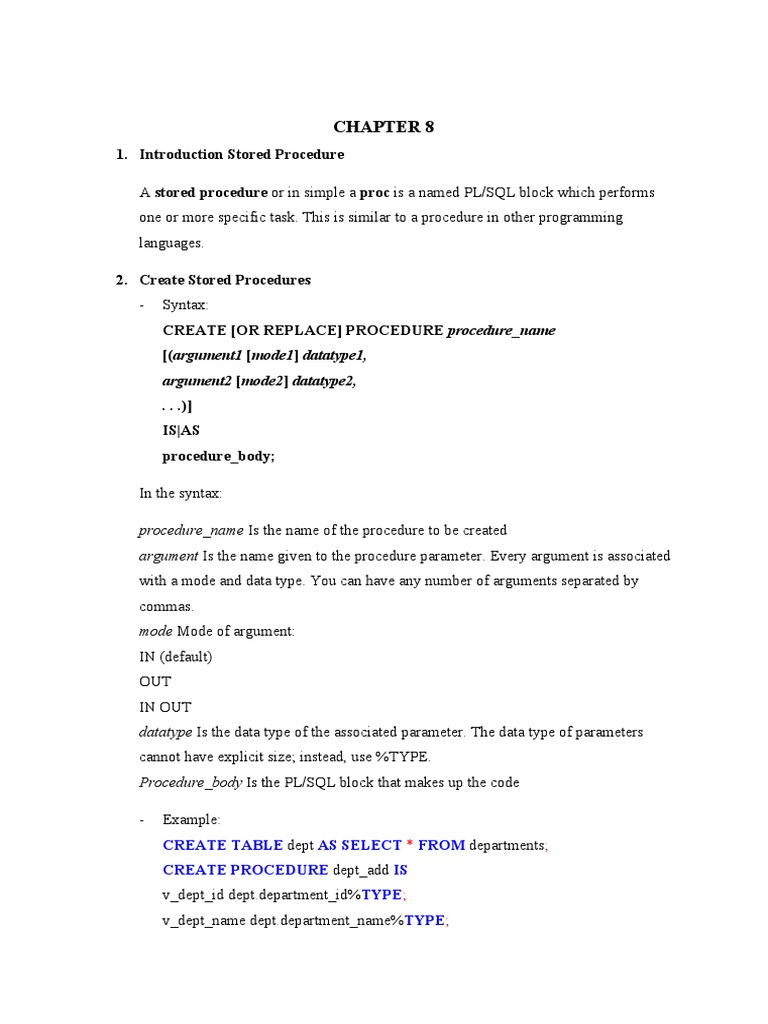 Chapter 8 Stored Procedure Pdf Parameter Computer Programming Subroutine