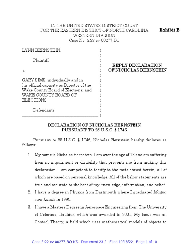 Bernstein v. Sims, Exhibit B, Nicholas Bernstein Declaration (23) | PDF