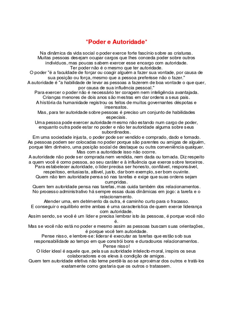Poder vs Autoridade | PDF | Poder (social e político)