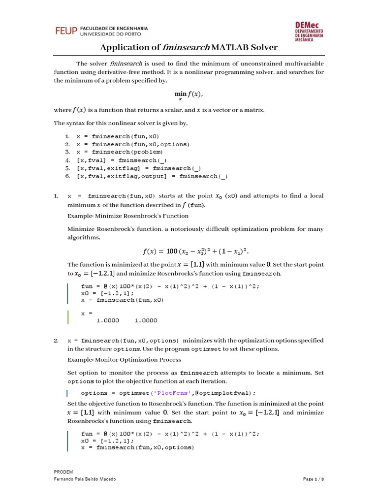 2018 Application Of Fminsearch Matlab Solver Pdf Mathematical Optimization Parameter 