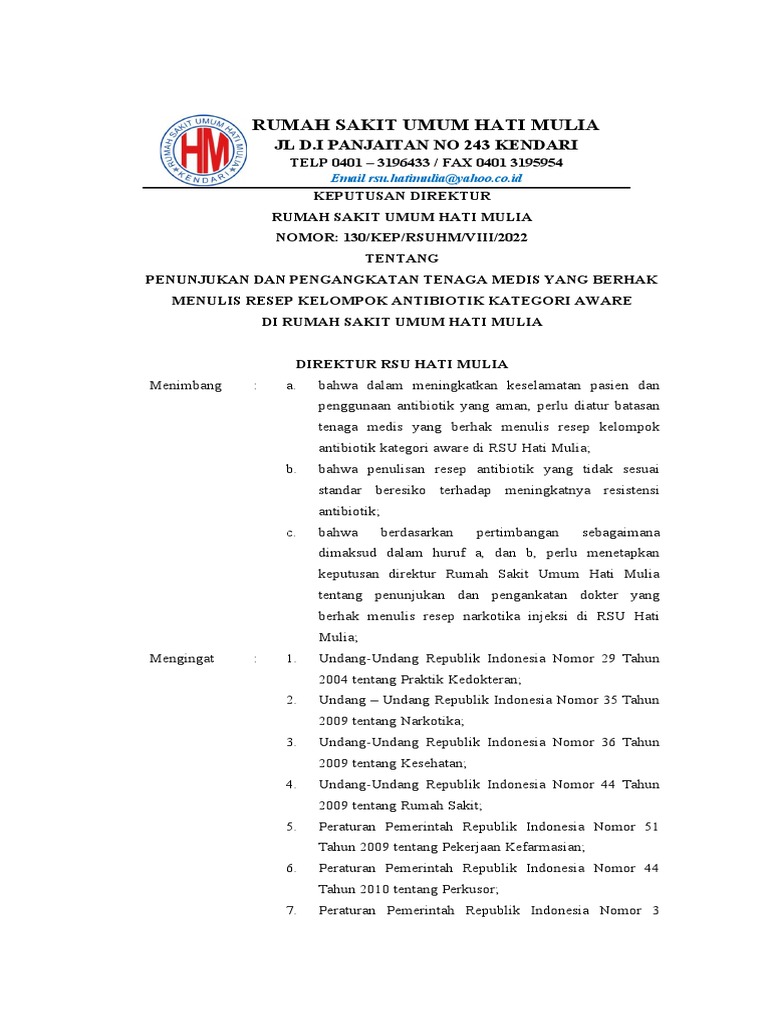 SK Penunjukan Petugas Kesehatan Yang Berhak Menuliskan Resep Antibiotik ...