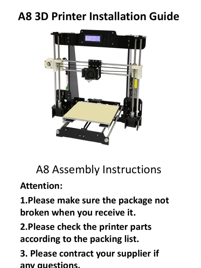 A8 3D Printer Installation Instructions-170111 | PDF | Screw | Machines