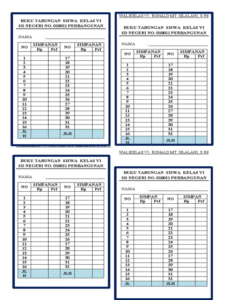 Buku Tabungan Siswa Kelas Vi | PDF