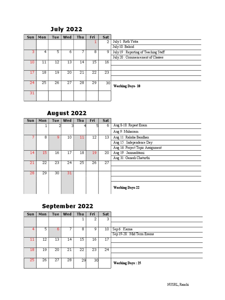 Academic Calendar (July-Dec) 2022 With Hoilidays | PDF | Observances ...