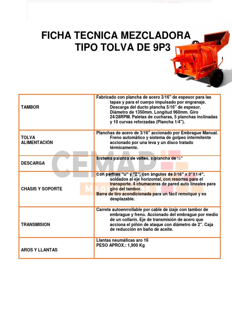Ficha Tecnica Tolva 9PH Con Motor GX-390.. | PDF | Embrague | Engranaje