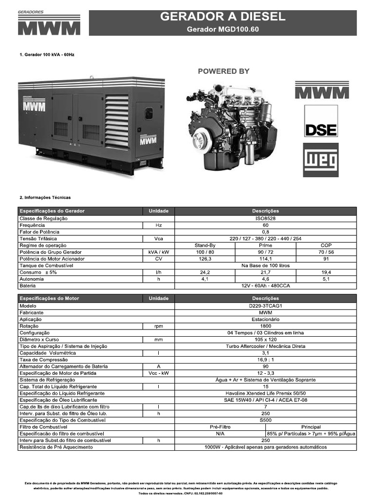 Catálogo Gerador WMW Lokcenter 100kva Lamina | PDF