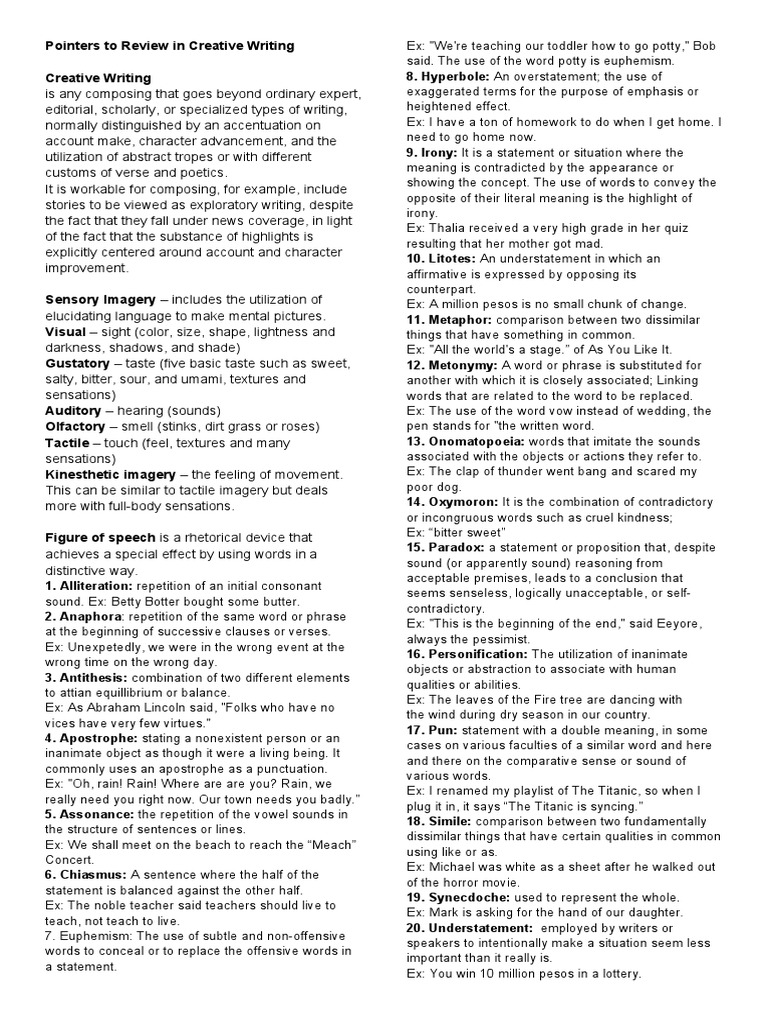 Creative Writing Reviewer Q1 | PDF | Poetry | Metre (Poetry)