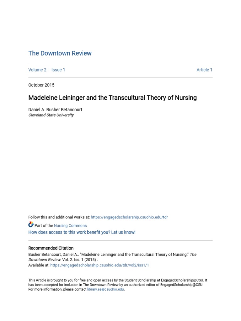 Madeleine Leininger and The Transcultural Theory of Nursing | PDF ...