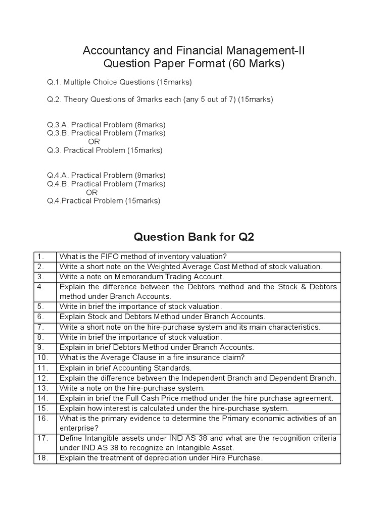 Paper Pattern and Question Bank | PDF | Valuation (Finance) | Inventory