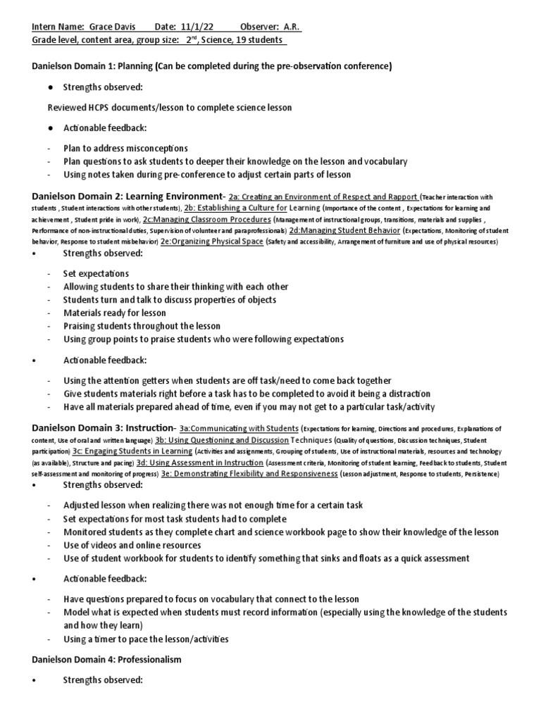 Actionable Feedback - Post Conference Observation 11-1 | PDF | Learning ...