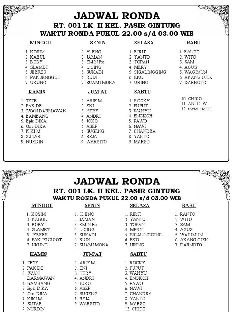 Jadwal Ronda | PDF