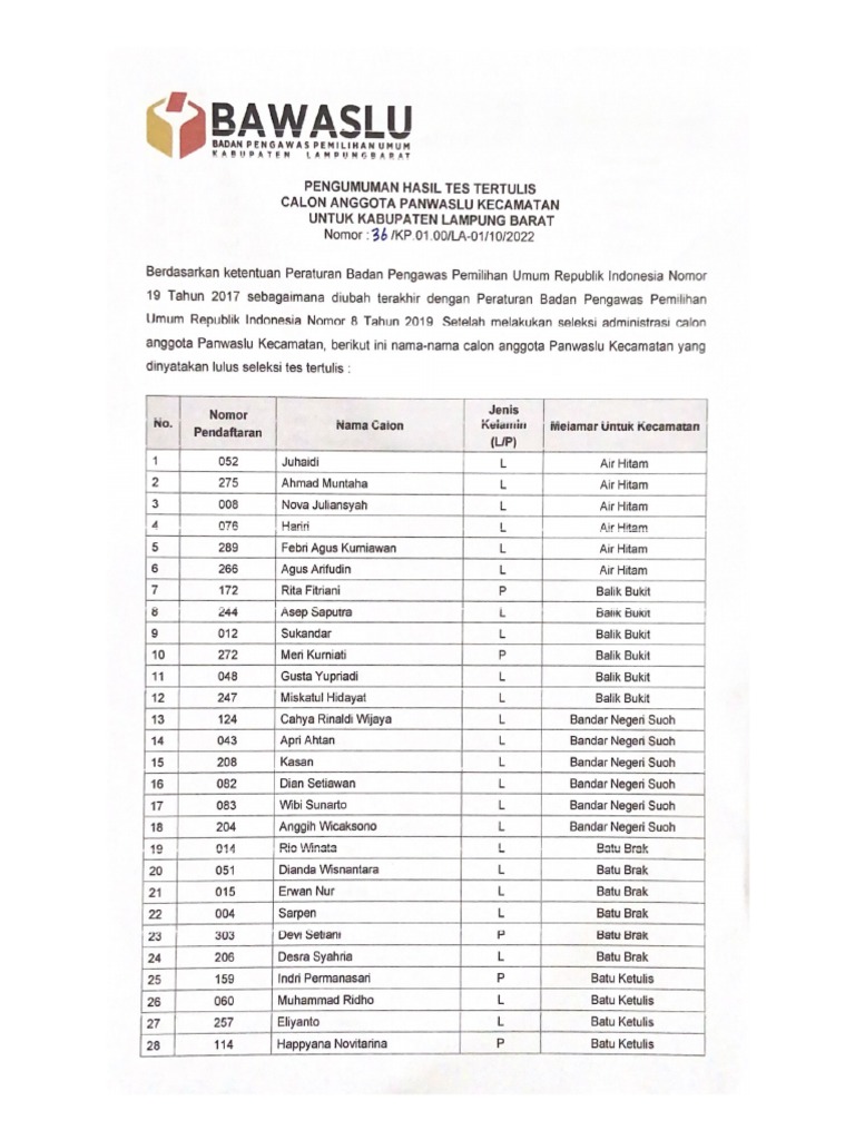 Pengumuman Hasil Test CAT | PDF
