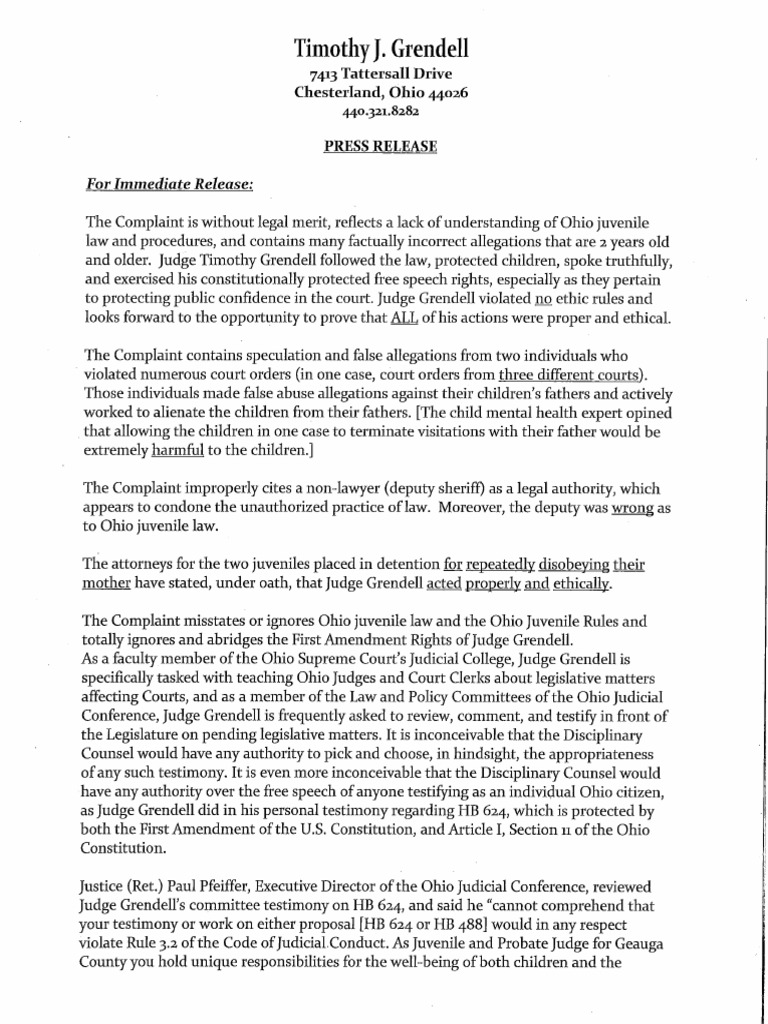 Judge Timothy Grendell Statement | PDF