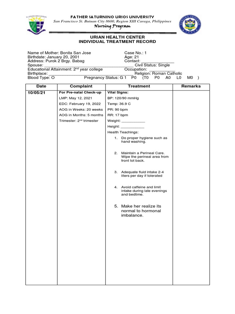 Father Saturnino Urios University: Nursing Program | PDF | Pregnancy | Foods