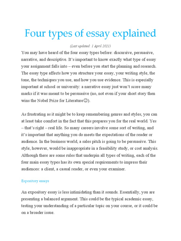 Four Types of Essay Explained | PDF | Essays | Rhetoric