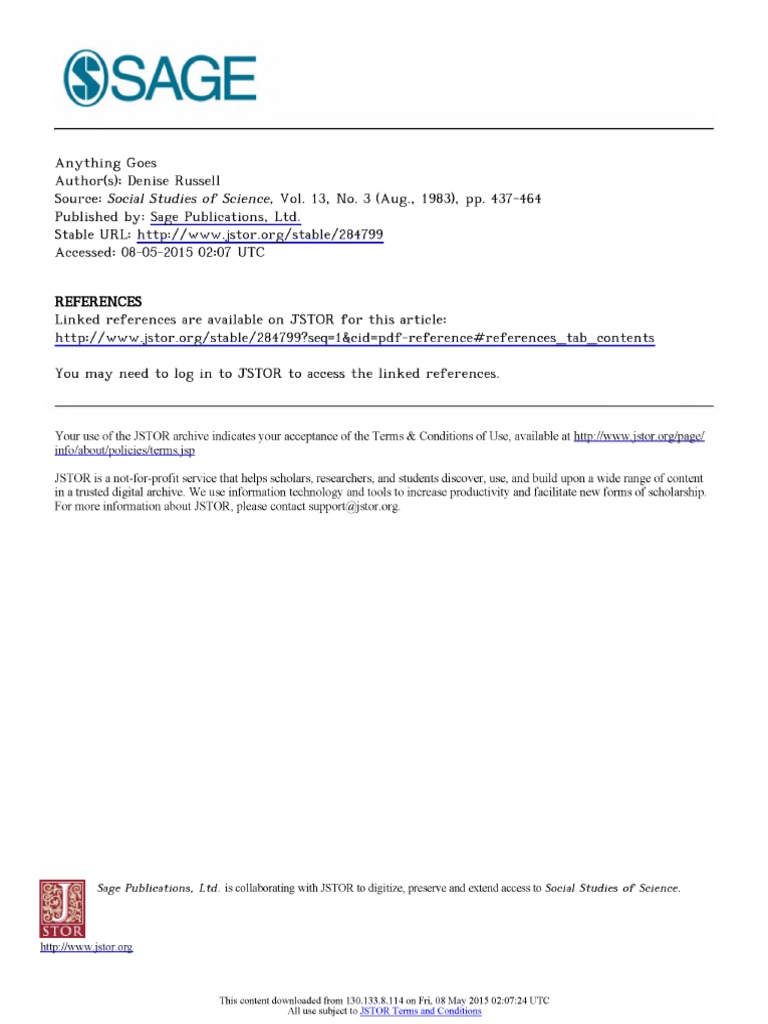 Denise Russell (1983) .Anything Goes | PDF | Relativism | Scientific Method