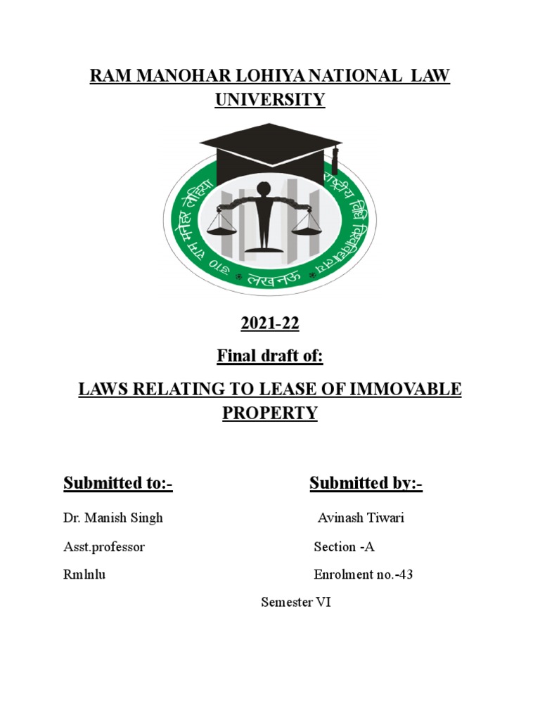 Property Law Project Avinash Tiwari | PDF | Lease | Leasehold Estate