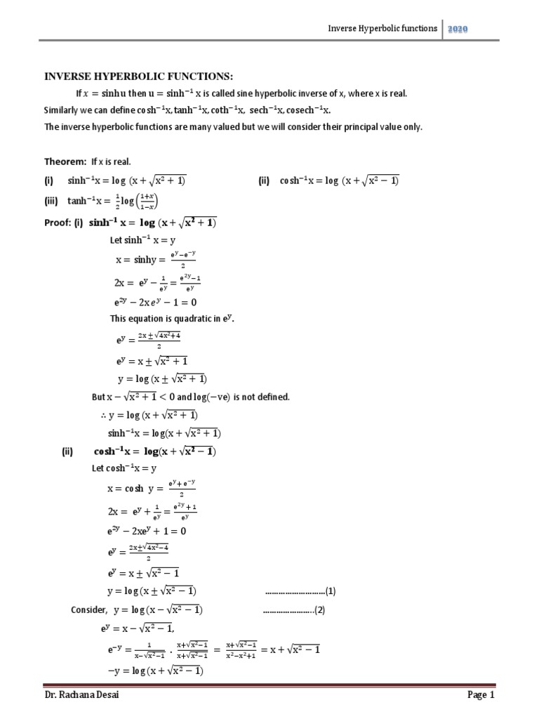 6 - Inverse HYPERBOLIC Functions | PDF | Square Root | Functions And Mappings