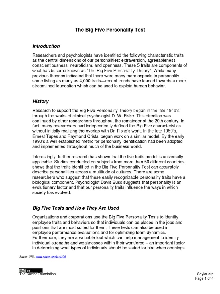 S The Big Five Personality Test | PDF | Extraversion And Introversion ...