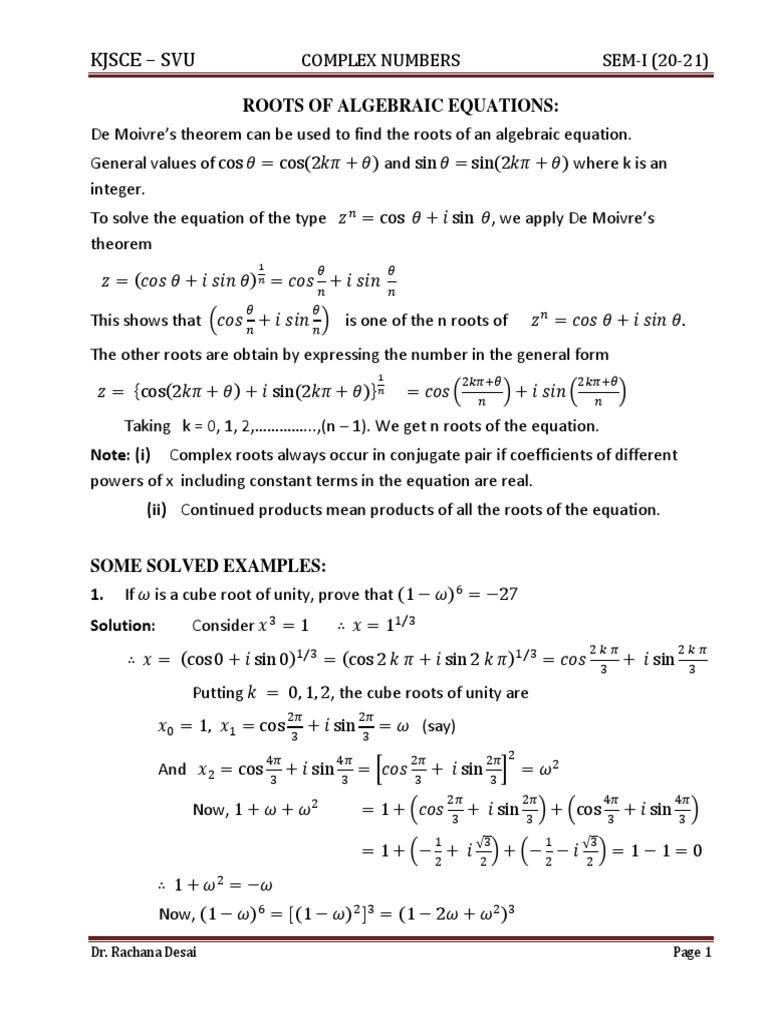Roots of Complex Numbers and De Moivre's | PDF | Square Root | Complex ...