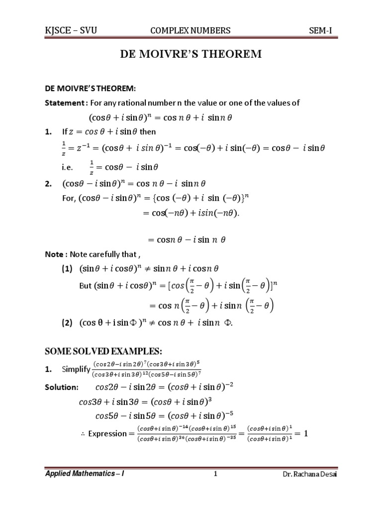 2 - de Moivres Theorem Related Examples | PDF | Complex Number | Square ...