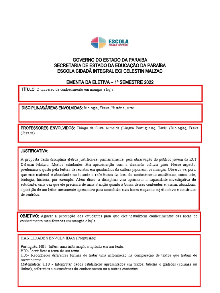 Ementa Eletiva | PDF | Conhecimento | Mangá