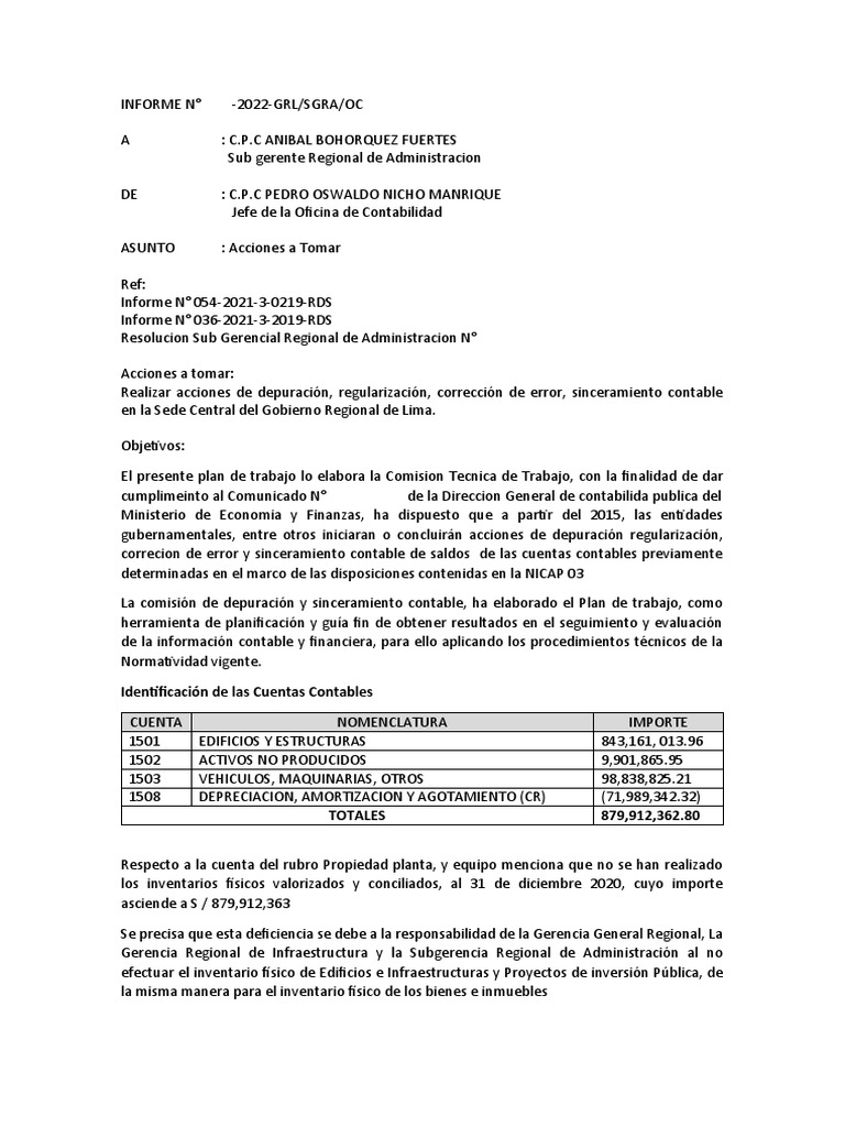 Informe de Acciones A Tomar | PDF | Contabilidad | Business