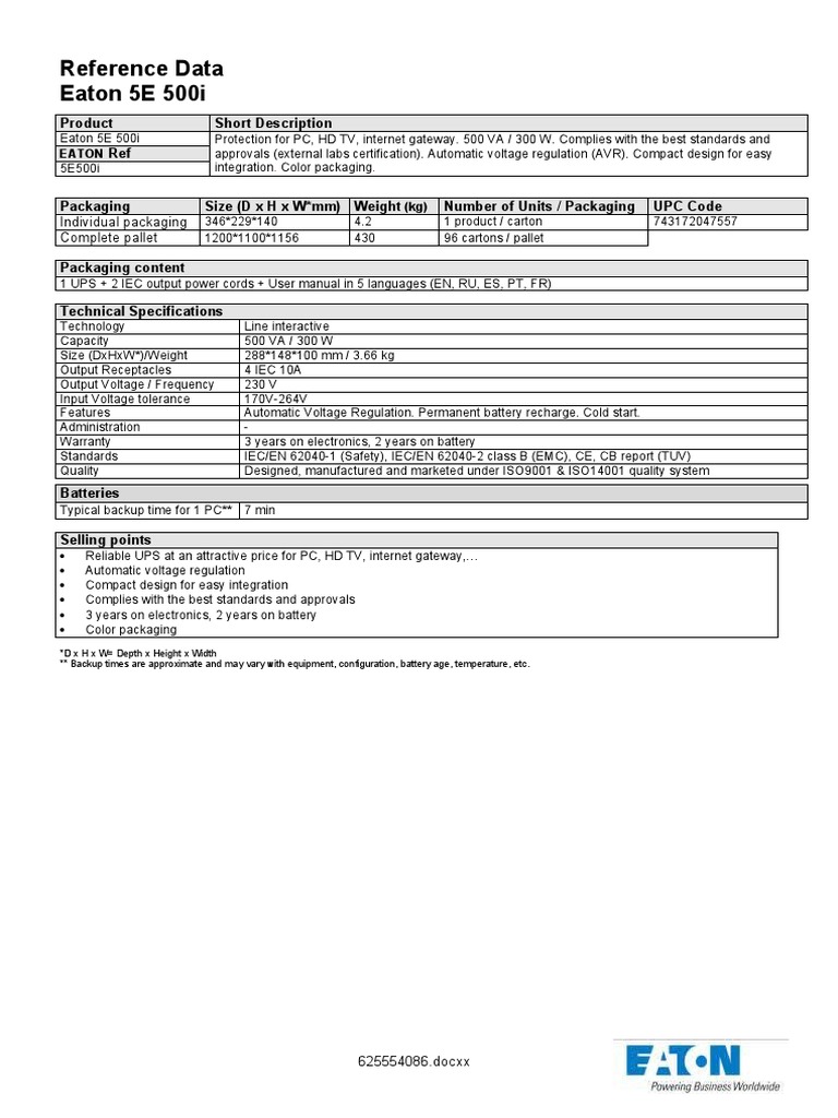 Eaton 5E Ref Datasheet | PDF | Packaging And Labeling | Personal Computers
